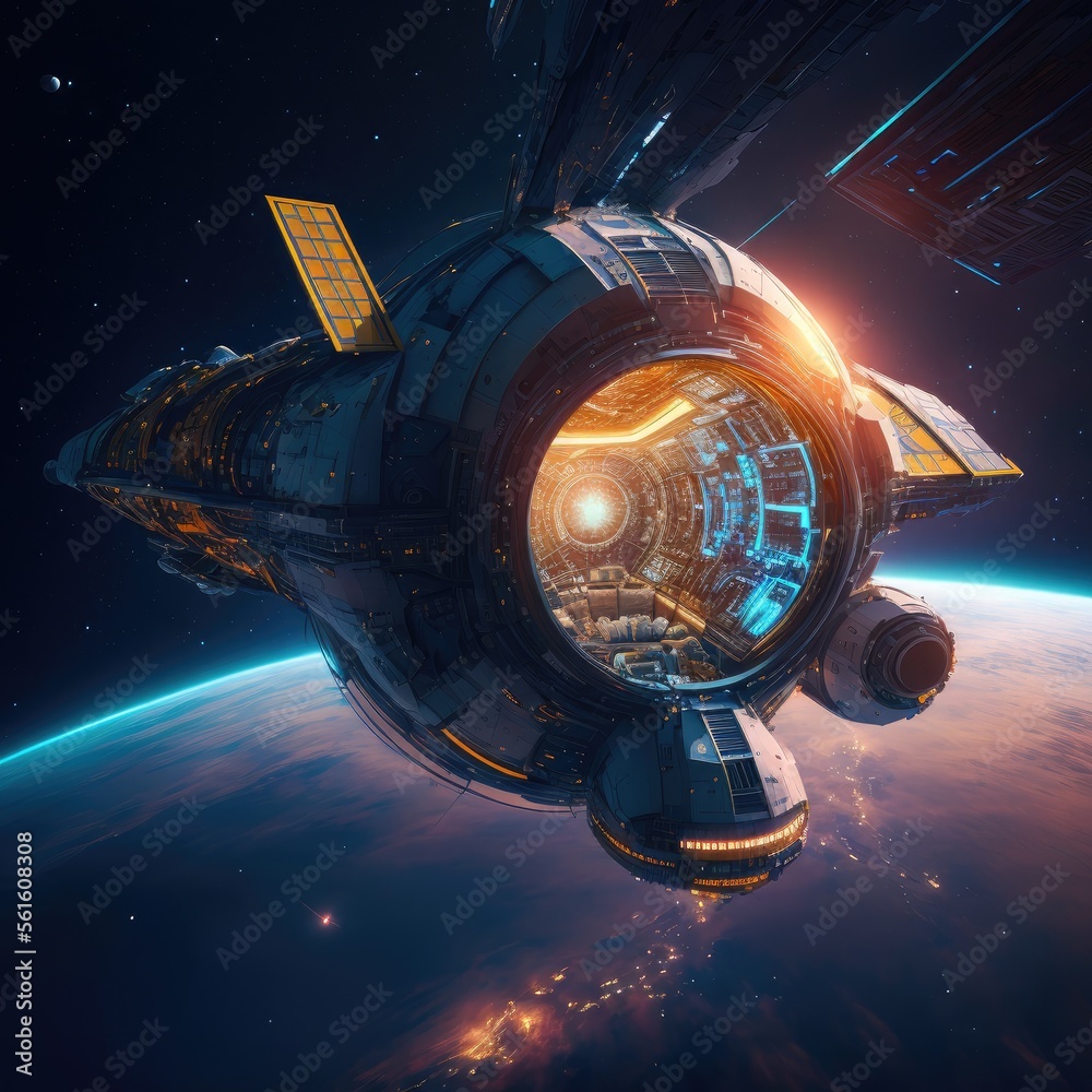 Spaceship in orbit. Abstract futuristic concept. Generative ai. Stock ...
