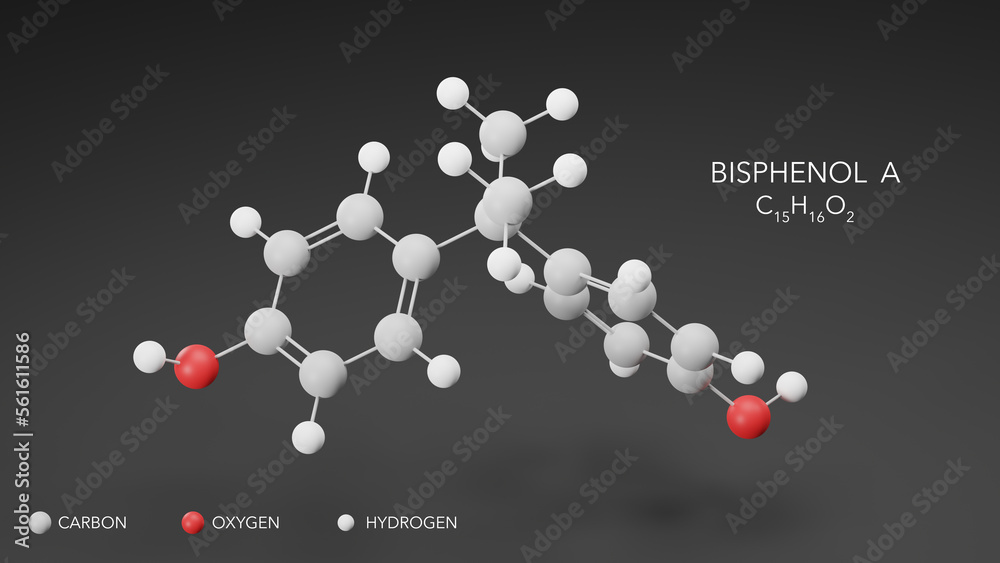 bisphenol a molecule, 3d ball and stick model, molecular structure of ...