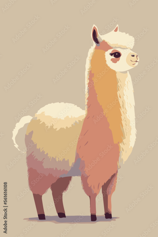 Happy cheerful lama. Hand drawn vector drawing of cartoon animal. Cute ...