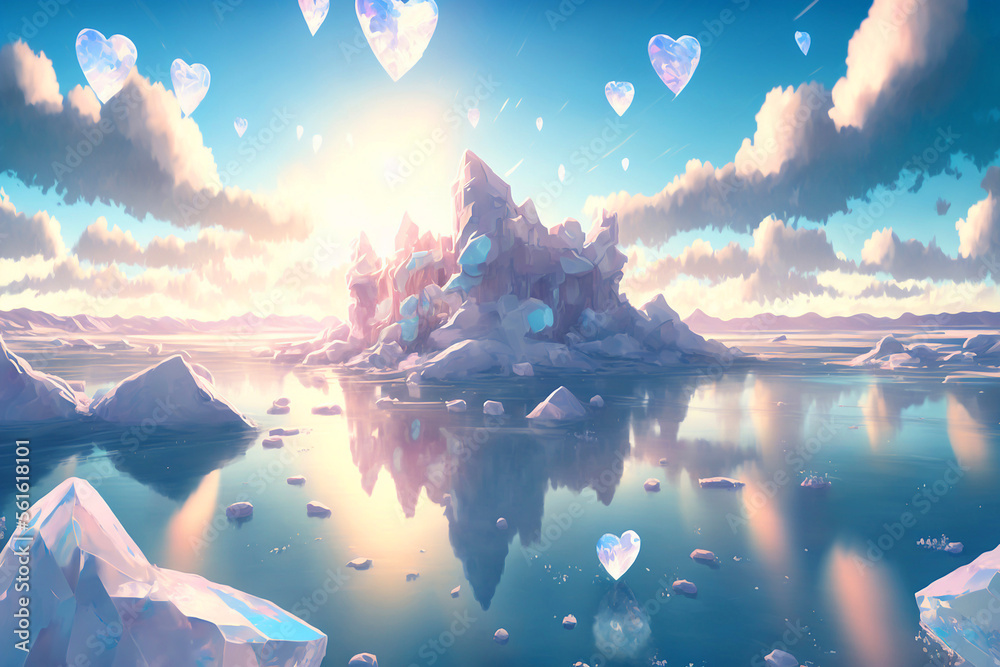 Fantasy background with frozen ice rocks, shine, and ice crystals ...