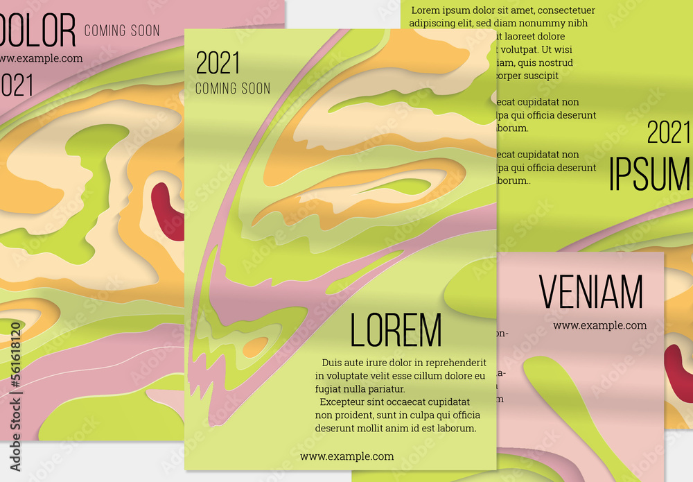 Flyer Layout with Paper Cut Craft Wavy Layered Texture Stock Template ...