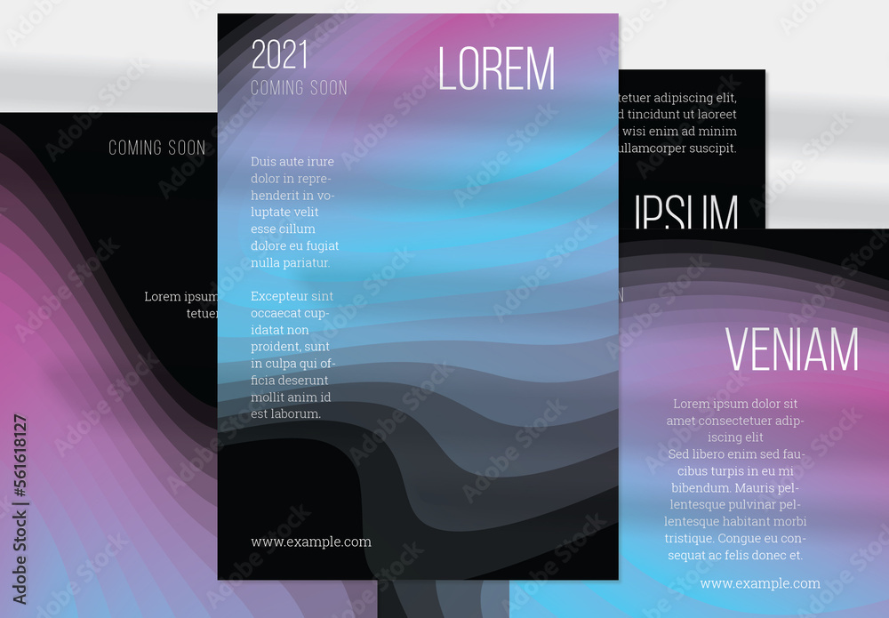 Flyer Layout with Gradient Blend Wavy Shapes on Black Stock Template ...
