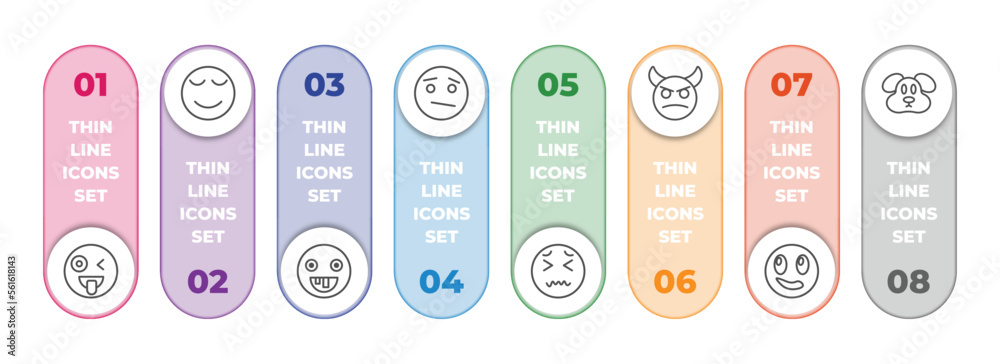 emoji infographic element with outline icons and 8 step or option ...