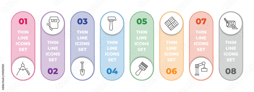 construction infographic element with outline icons and 8 step or ...