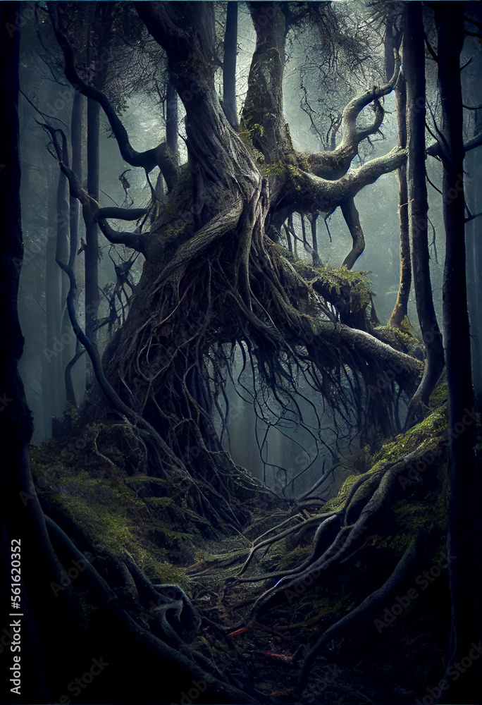 Generative AI abstract render of a gnarled tree Stock Illustration ...