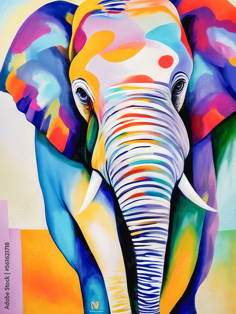 The majestic elephant is portrayed in a stylized, abstract manner ...