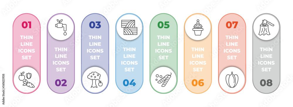 agriculture farming infographic element with outline icons and 8 step ...