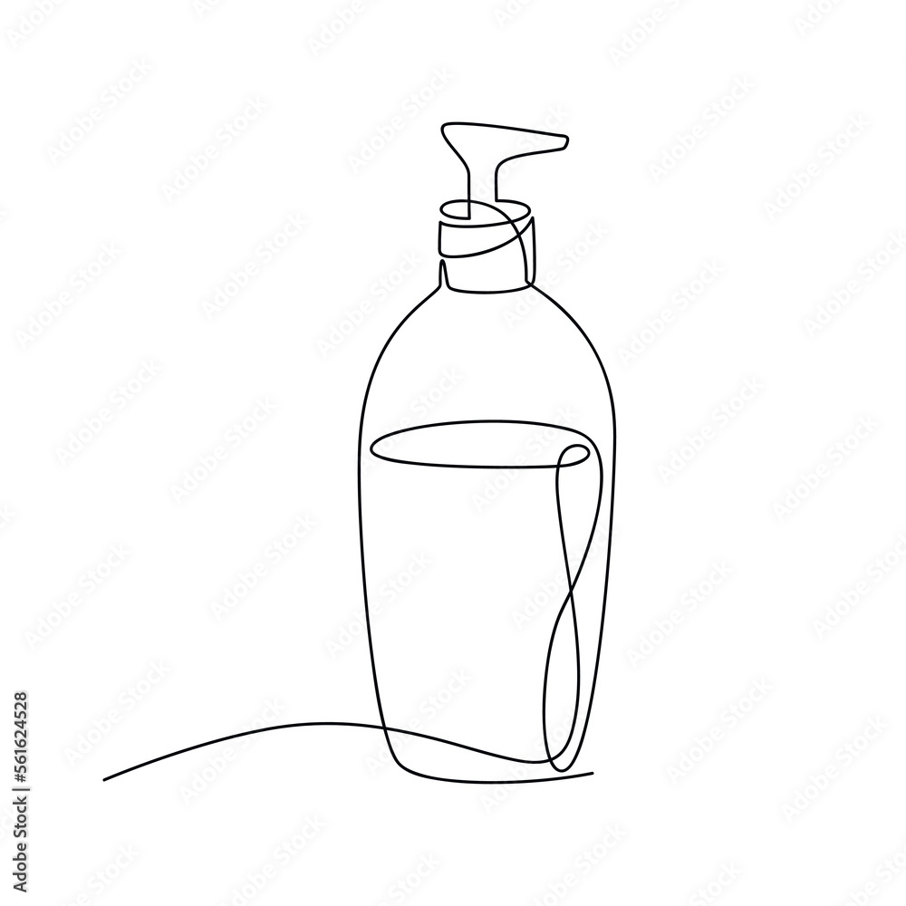 Cosmetic container bottle with pump dispenser vector. One line ...