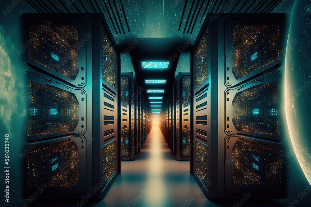 Hi-tech tunnel with database.Virtual digital space, data center ...