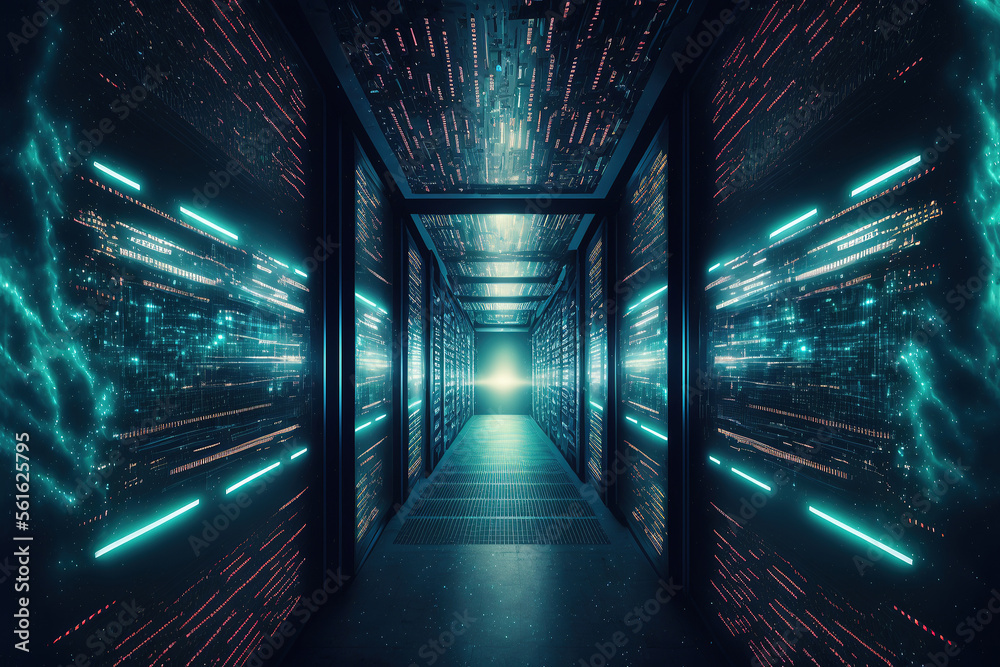 Hi-tech tunnel with database.Virtual digital space, data center ...