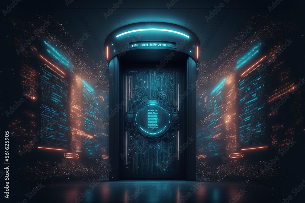 Hi-tech tunnel with database.Virtual digital space, data center ...