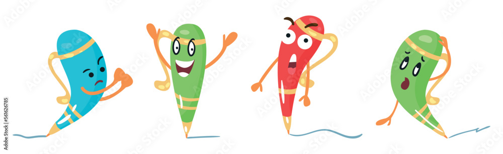 Funny Ballpoint Pen Character with Face and Arms Drawing Line with End ...