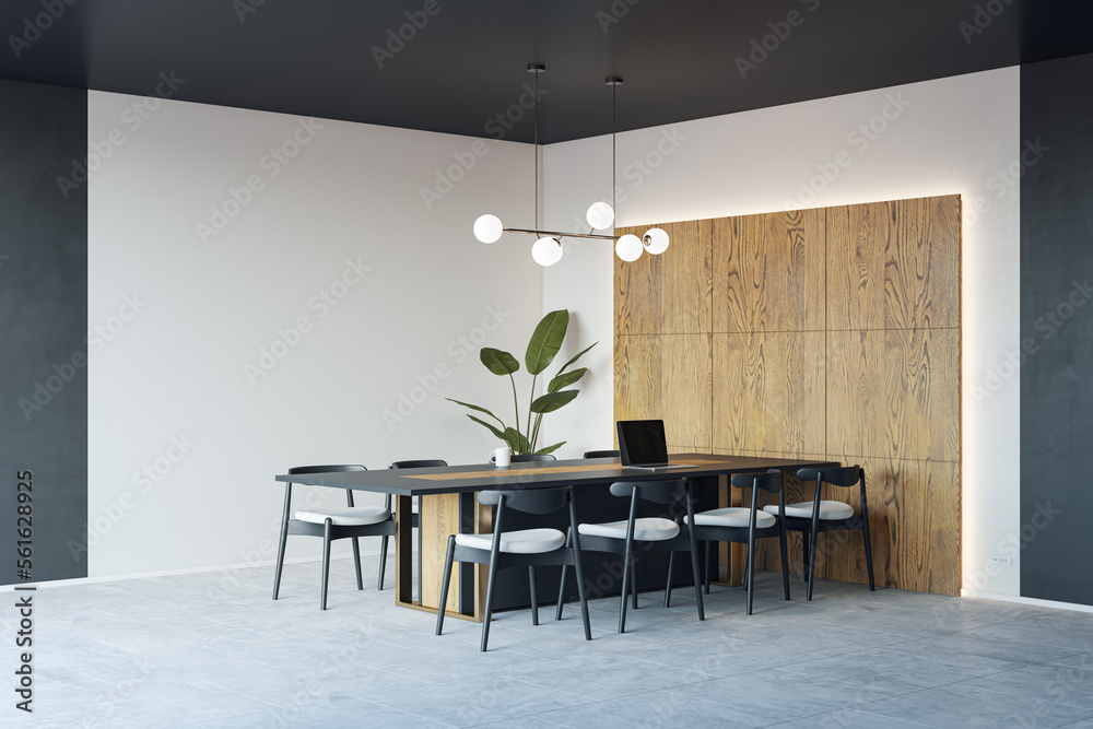 Stylish conference room with eco decoration, perspective view on modern ...