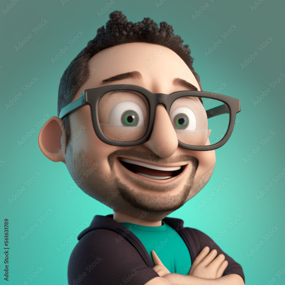 Nerd man with glasses 3D caricature, Generative Ai Stock Illustration ...