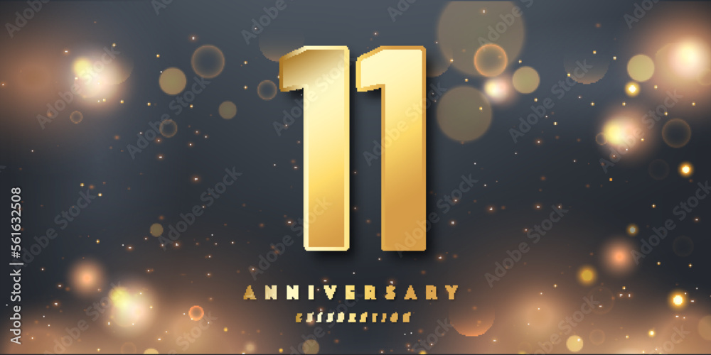 11th Year anniversary celebration background. 3D Golden number with ...