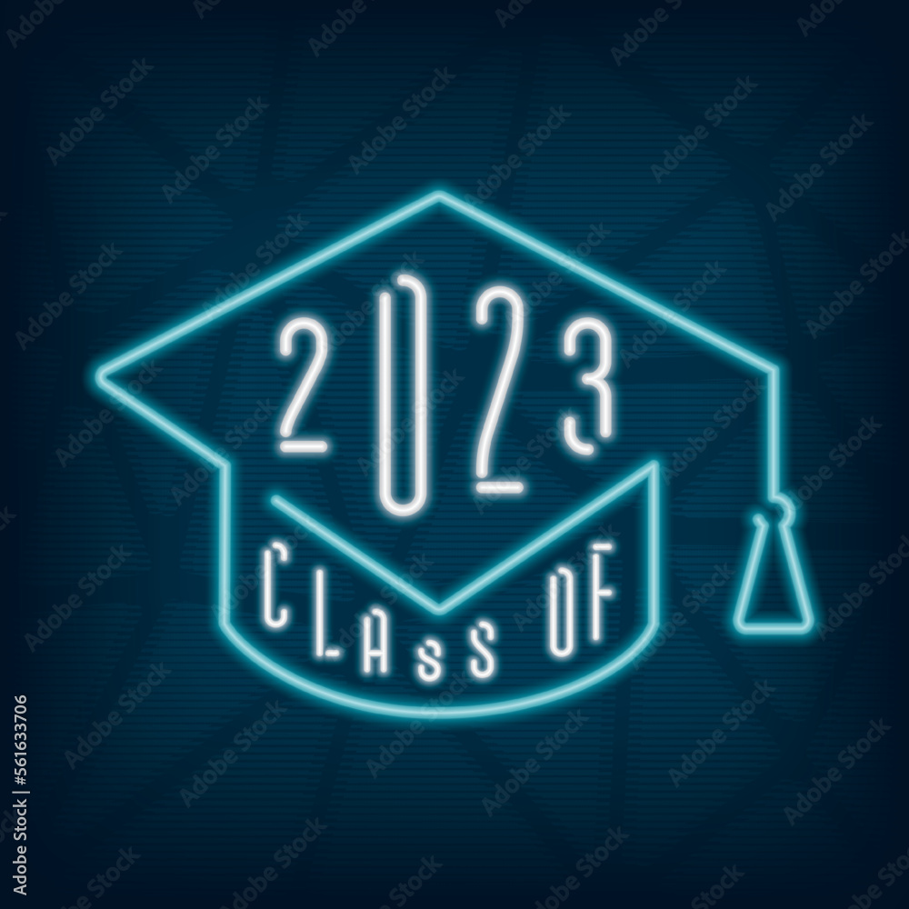 Vetor de Class of 2023 Logo with Neon Sign Style Square Academic ...