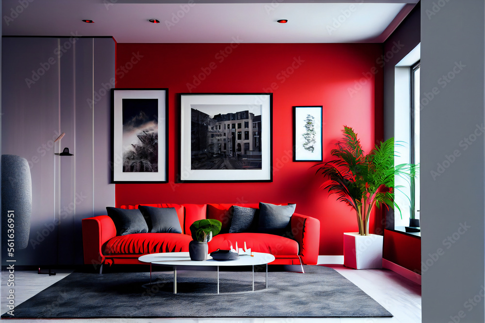 Red modern interior style. Generative AI. Stock Illustration | Adobe Stock