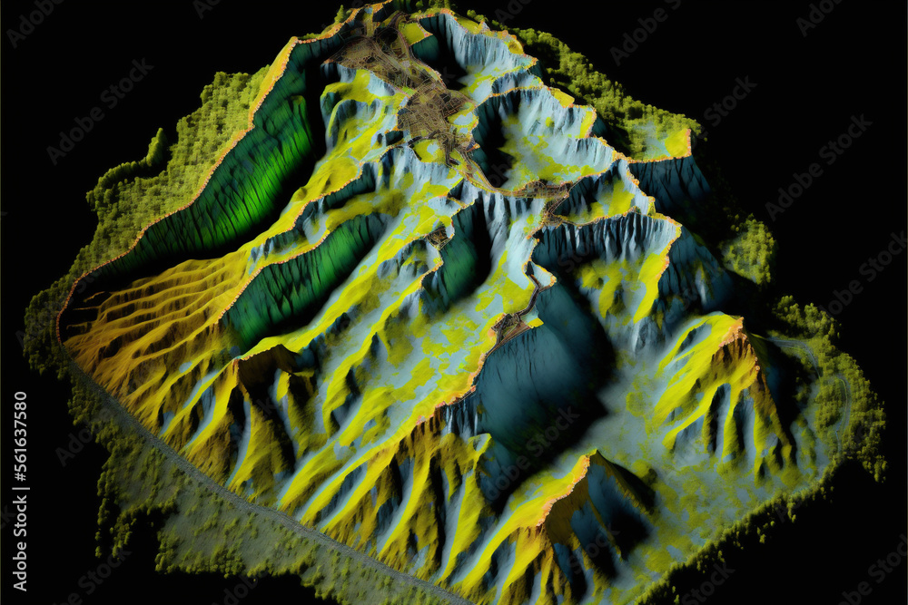 GIS lidar map 3D, Model land surface product made after processing ...