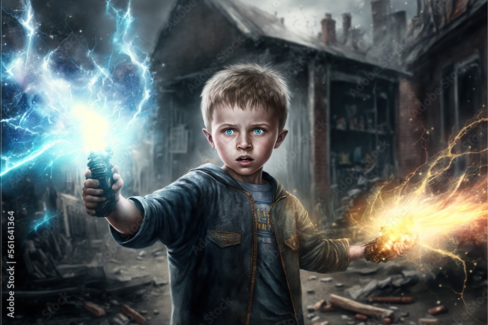 Fantasy scene of the young boy released magical power. A mystical boy ...