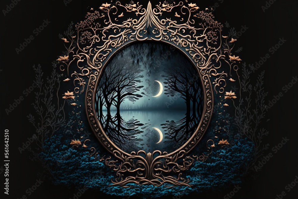 Mystical gothic mirror, dark gloomy background with fantasy mirror ...