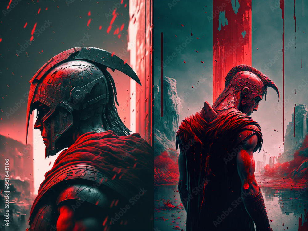 Bundle of 2 Illustration of Stoic Roman Soldier warrior gladiator ...