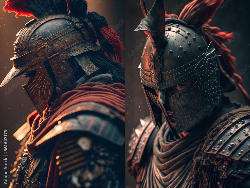 Samurai gladiator soldier with armor plating and traditional dress ...