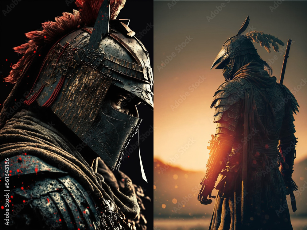 Samurai gladiator soldier with armor plating and traditional dress ...