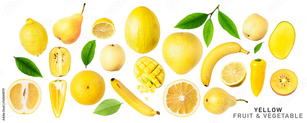 Fresh yellow vegetable, fruits and berry. PNG with transparent ...