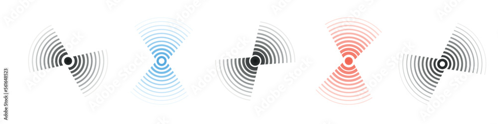 Abstract icon. Sonar sound wave. Round shape. Vibrations radial signal ...