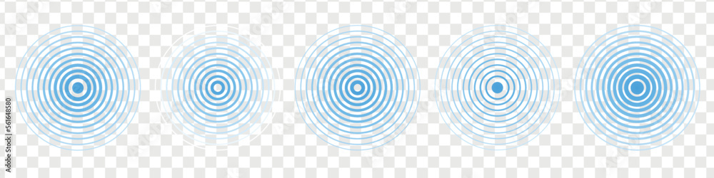 Vetor de Set on blue radar vibration. Wave pattern. Round frame set ...