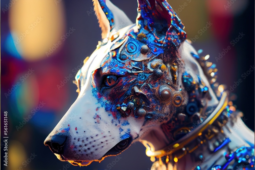 Menacing futuristic AI Dog Animal Robot, glowing elements, scary ...