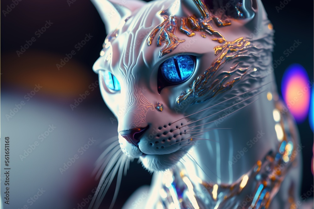 Menacing futuristic AI Cat Animal Robot, glowing elements, scary ...