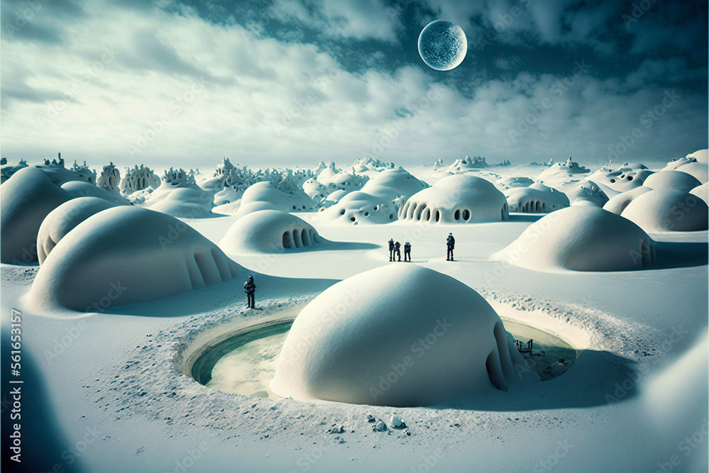 Human colony on a frozen planet Stock Illustration | Adobe Stock