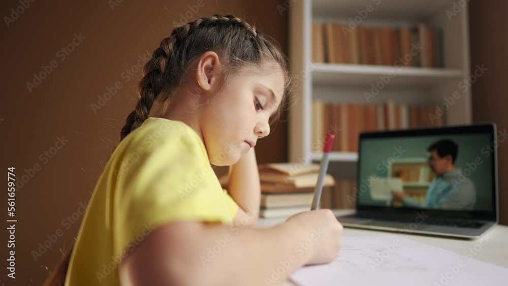 distance school. child at home in a lesson virtual. learning education ...