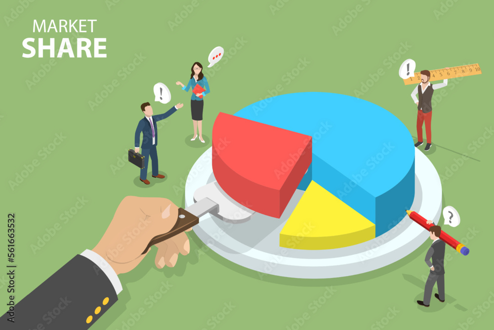 3D Isometric Flat Vector Conceptual Illustration of Market Share ...