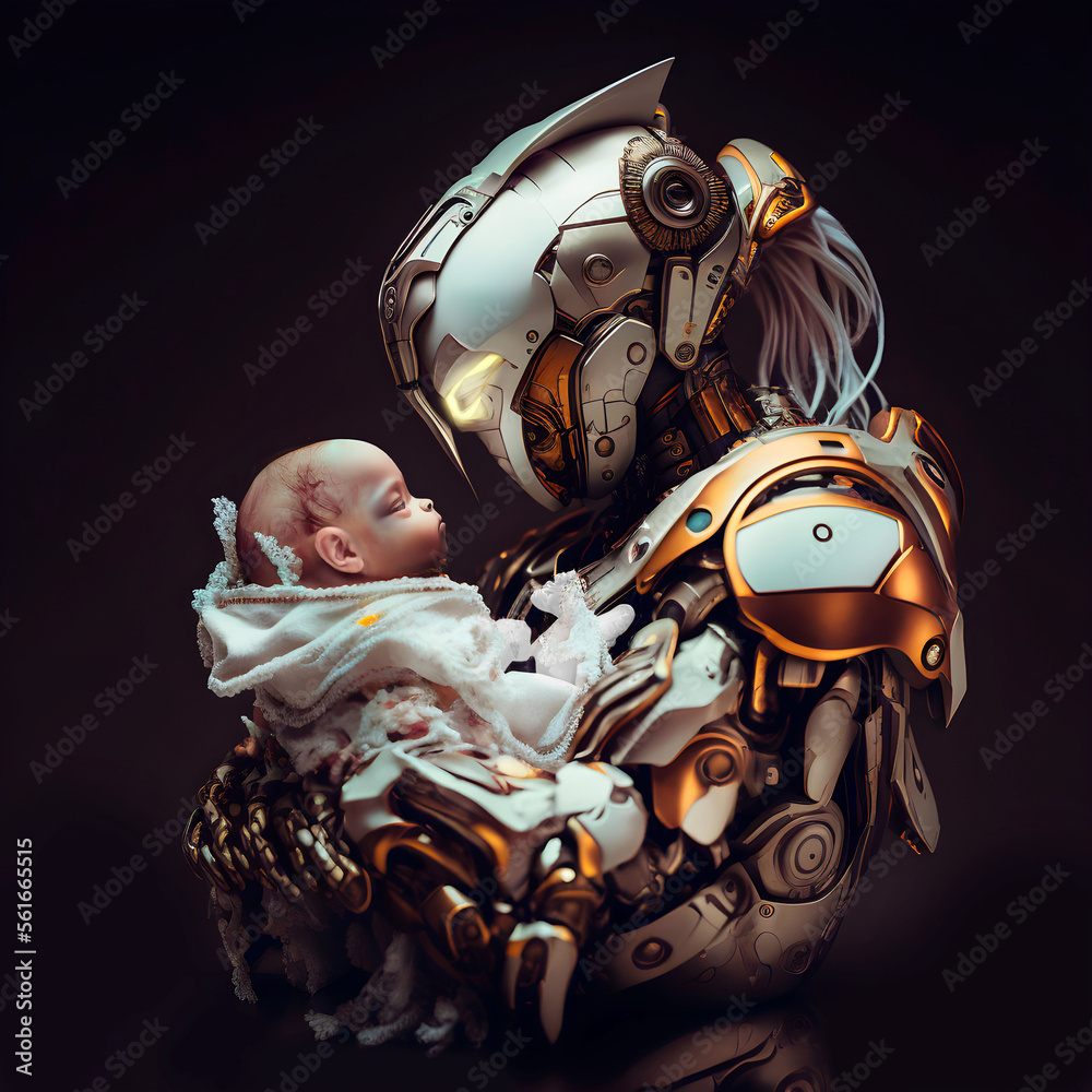 nurse nanny robot AI artificial intelligence machine taking care of a ...