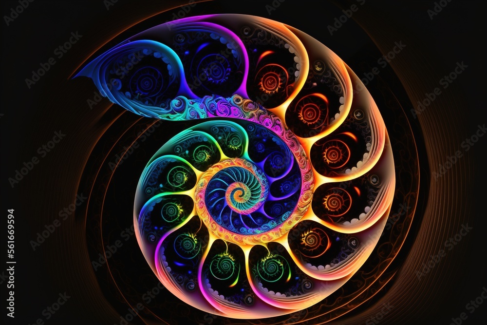 fibonacci spiral, paradox, depth, angle, luminous created with ...