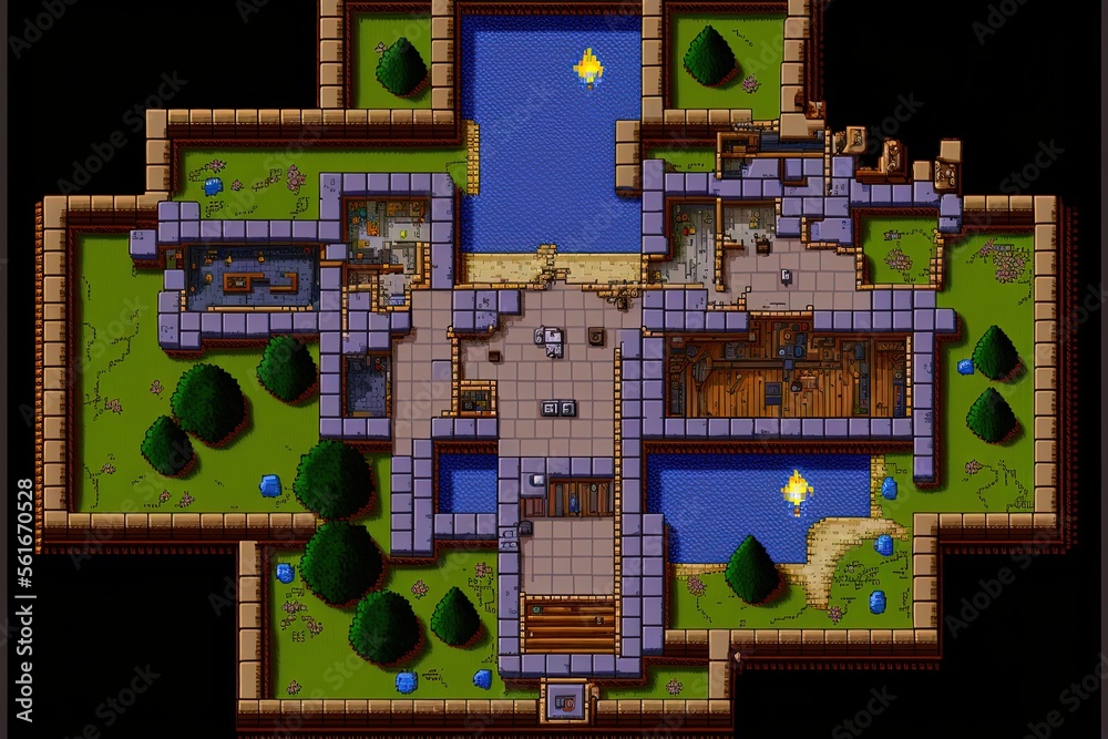 Pixel art fantasy RPG game map, top view, background in retro style for ...