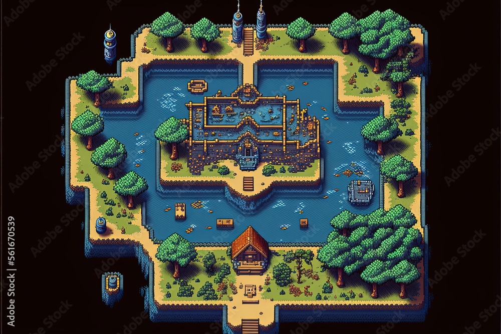 Pixel art fantasy RPG game map, top view, background in retro style for ...