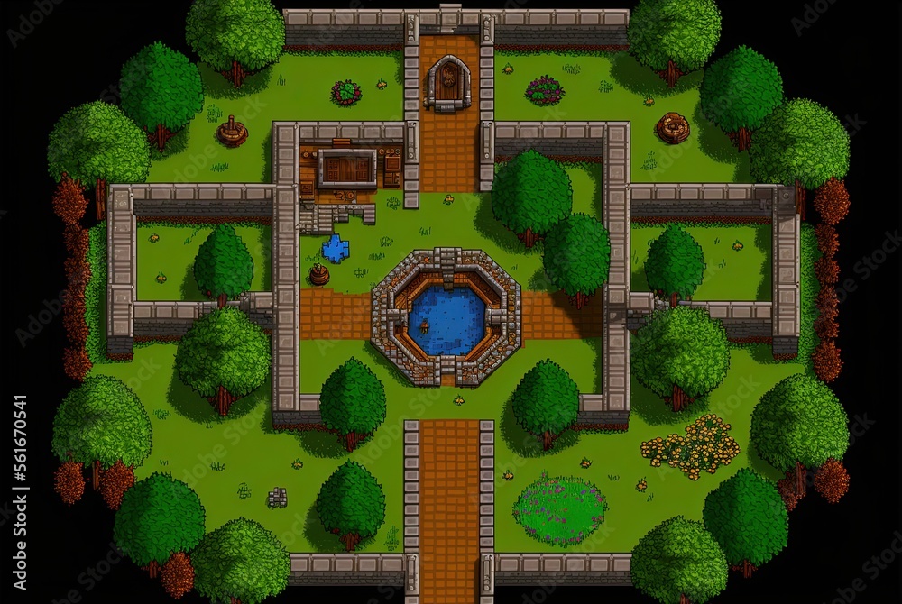 Pixel art fantasy RPG game map, top view, background in retro style for ...