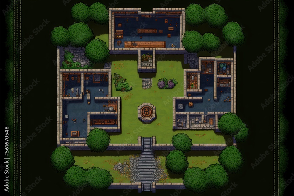 Pixel art fantasy RPG game map, top view, background in retro style for ...