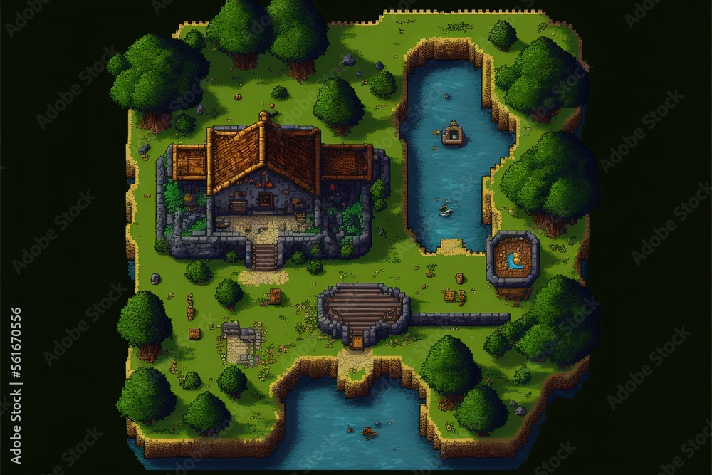 Pixel art fantasy RPG game map, top view, background in retro style for ...