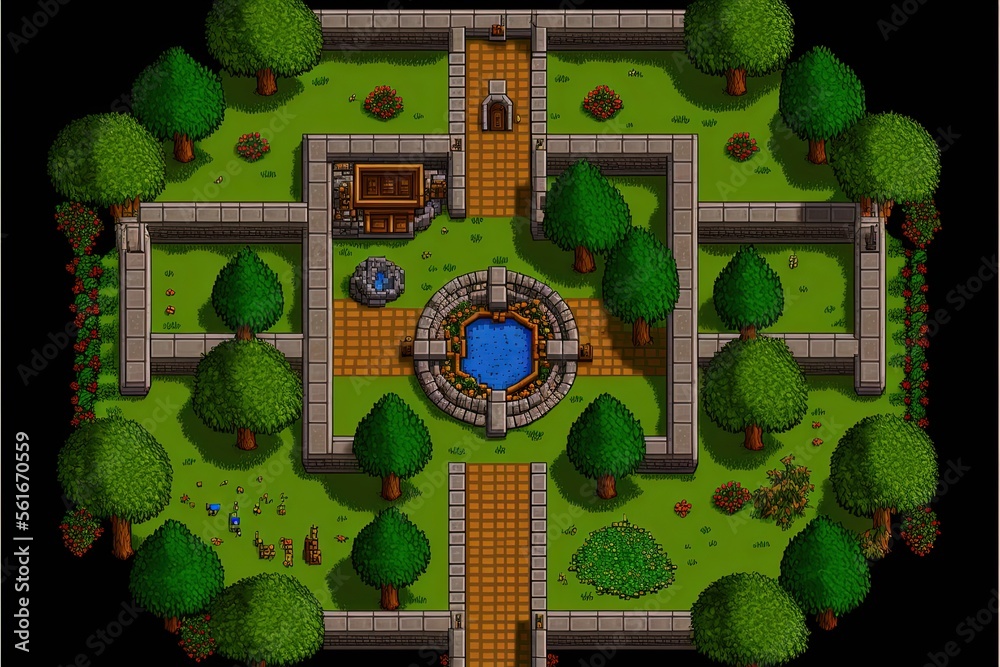 Pixel art fantasy RPG game map, top view, background in retro style for ...