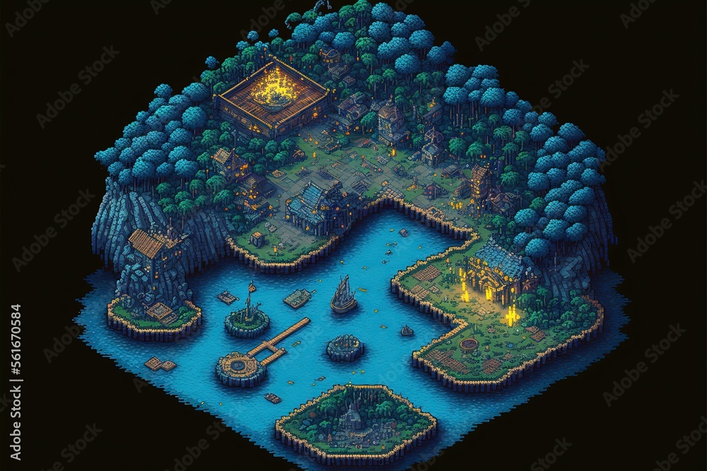 Pixel art fantasy RPG game map, isometric map top view, background in ...