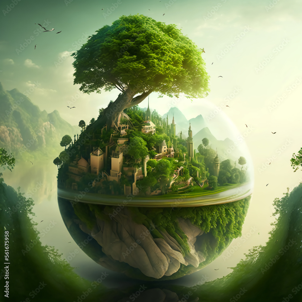 Save planet, save earth - green planet with water and mountains ...