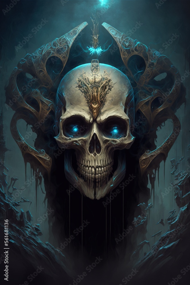 Terrifying evil bone necromancer overlord, ruler of the undead abyss ...