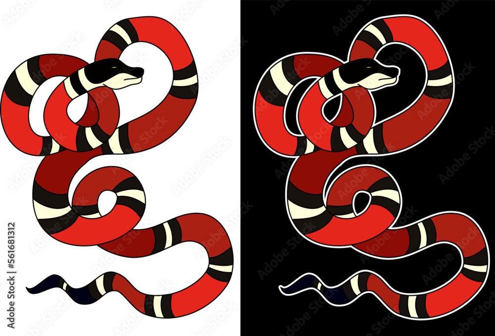 red snake vector.Lampropeltis triangulum vector.Sticker and hand drawn ...