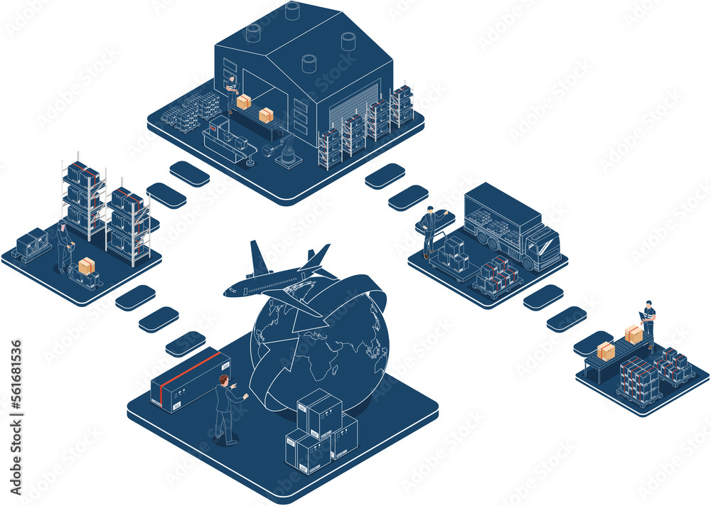 3D isometric Supply Chain Management - SCM concept with Collaborative ...