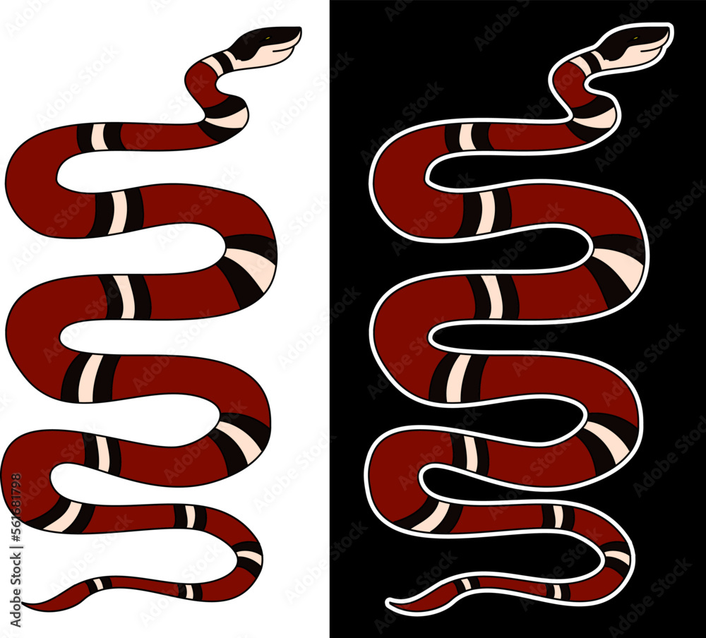 red snake vector.Lampropeltis triangulum vector.Sticker and hand drawn ...