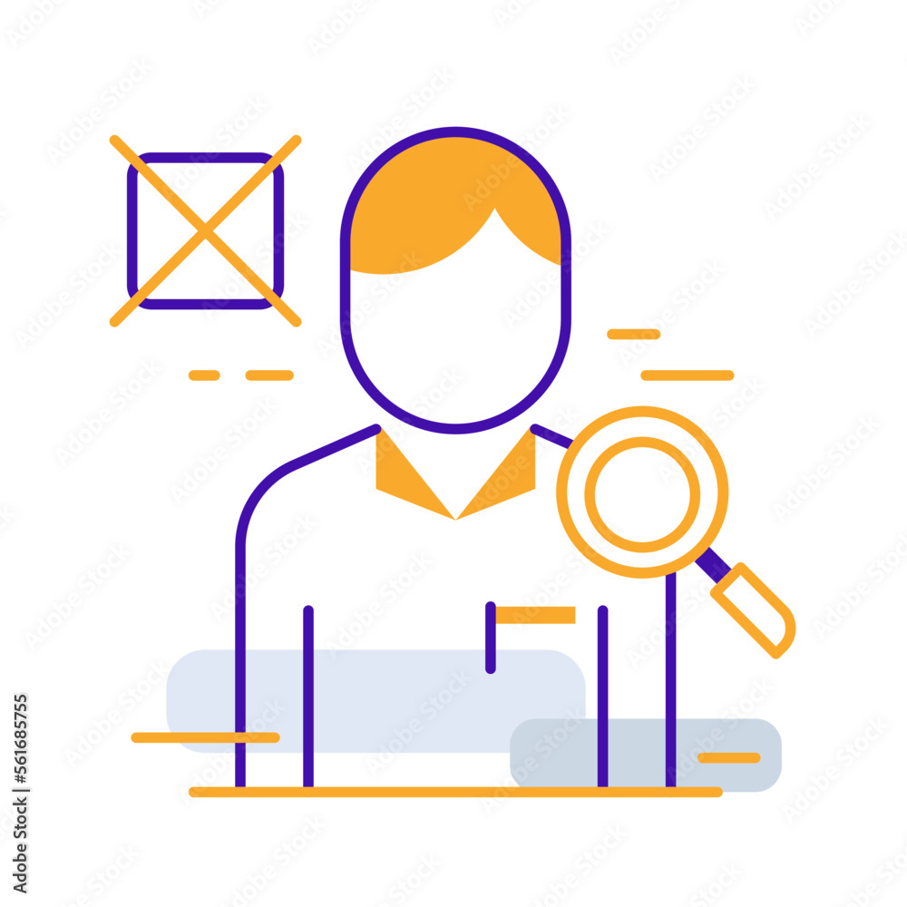 Not suitable candidate business people icon with orange purple outline ...